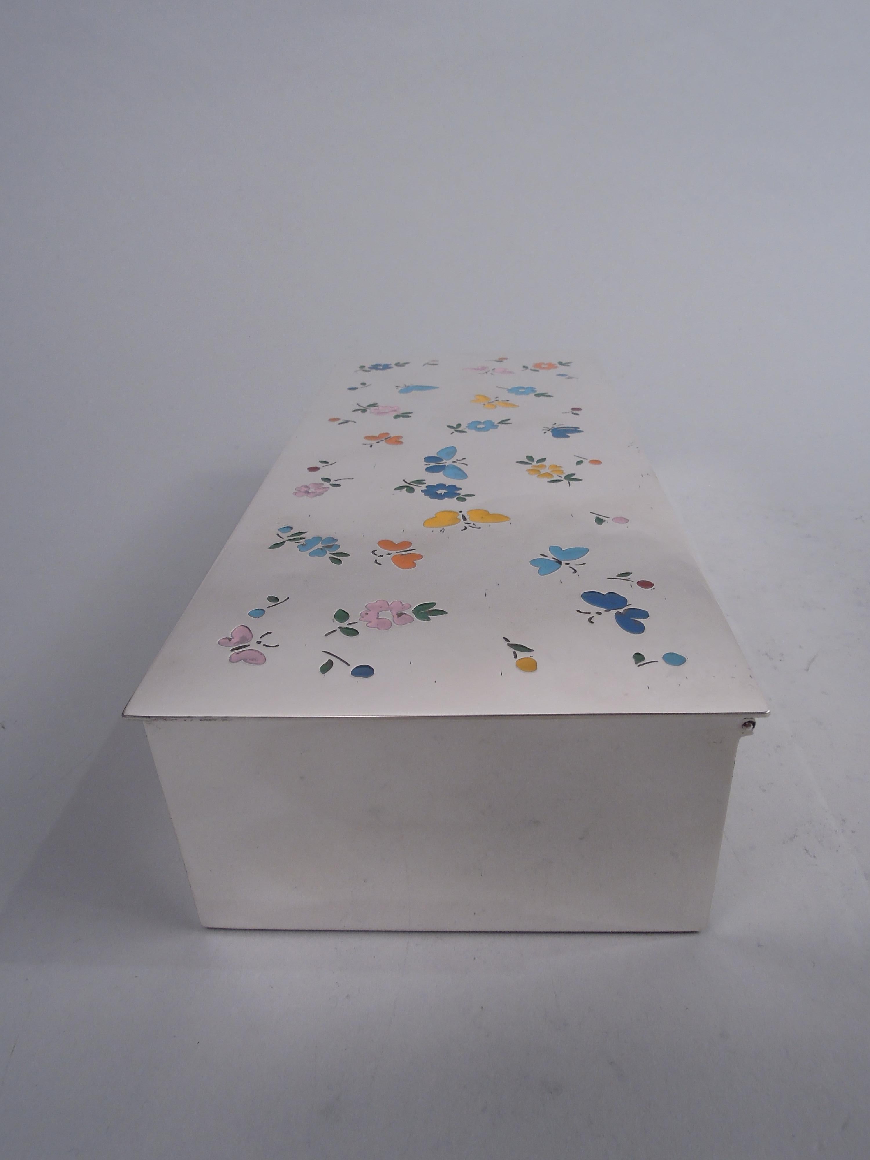 Tiffany Midcentury Modern Box with Enameled Flowers and Butterflies For ...
