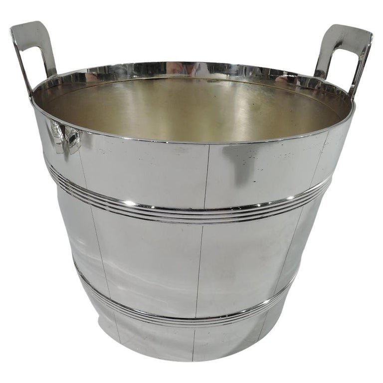 Tiffany Midcentury Sterling Silver Trompe l'Oeil Barrel Ice Bucket For ...