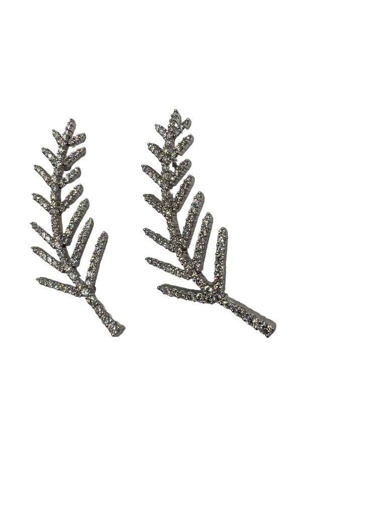 Tiffany Pair of Diamond Platinum Fern Brooches For Sale at 1stDibs