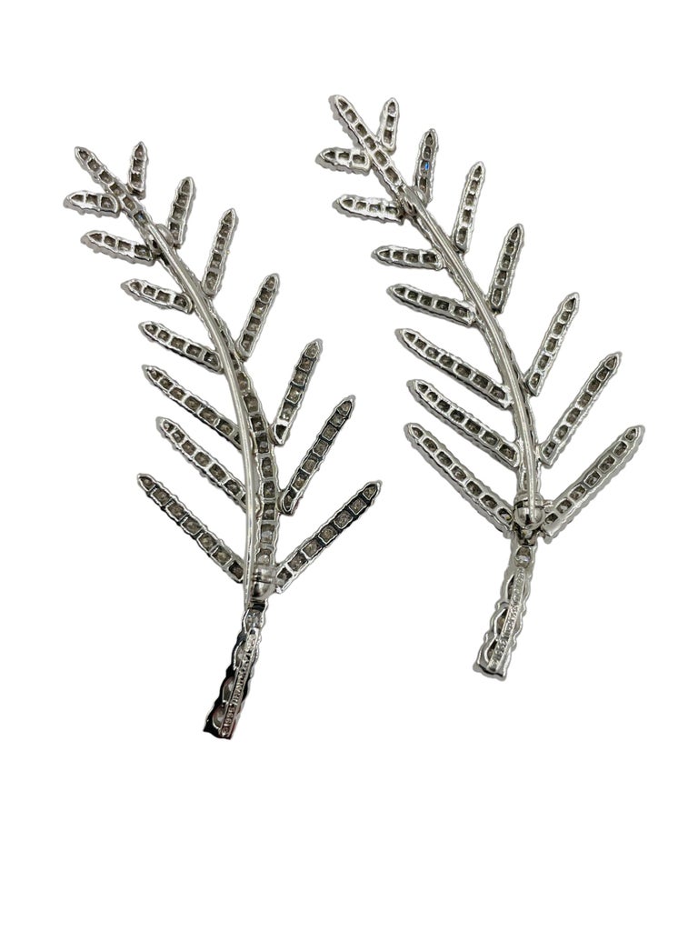 Tiffany Pair of Diamond Platinum Fern Brooches For Sale at 1stDibs