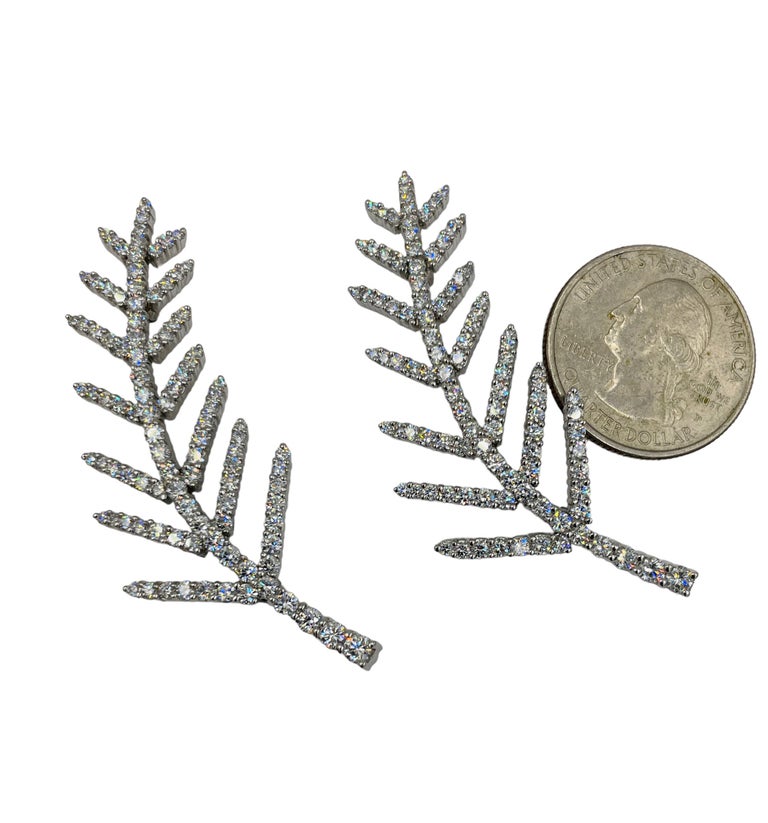 Tiffany Pair of Diamond Platinum Fern Brooches For Sale at 1stDibs