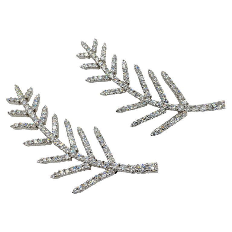 Tiffany Pair of Diamond Platinum Fern Brooches For Sale at 1stDibs