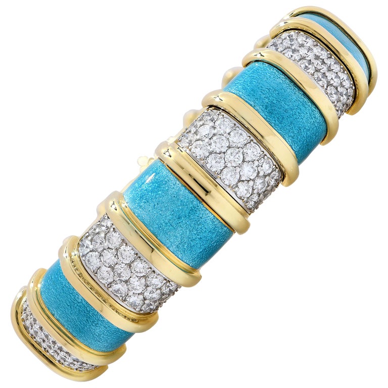 Tiffany Schlumberger Blue Enamel and Diamond Bracelet For Sale at ...