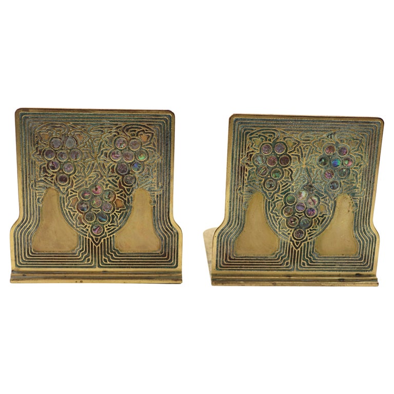 Tiffany Studio Abalone, Bronze Dore Bookends For Sale at 1stDibs