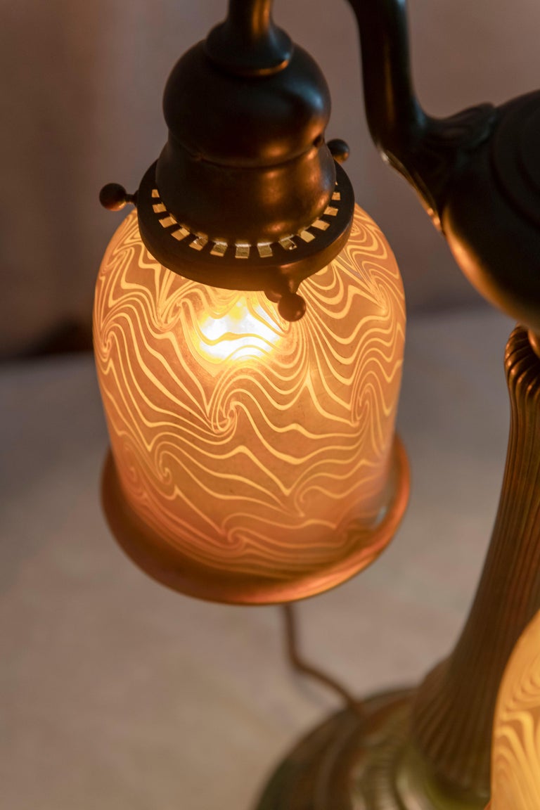 Tiffany Studios 3 Arm Table Lamp W/ 3 Hand Blown Tiffany Shades, ca ...