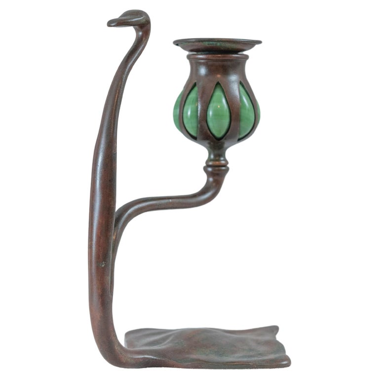Tiffany Studios Bronze and Art Glass Candlestick, Ca. 1905 For Sale at ...