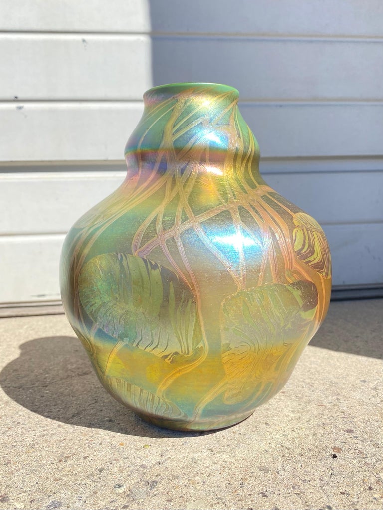 Tiffany Studios Favrile Glass Decorated Leaf and Vine Vase For Sale at ...