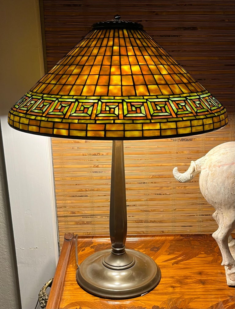Tiffany Studios Greek Key Table Lamp For Sale at 1stDibs