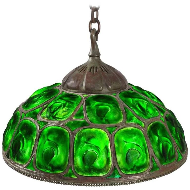 Tiffany Studios Green Opalescent "Turtleback" Tile Chandelier at 1stDibs