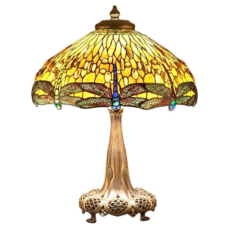 Tiffany Studios Jeweled Drophead Dragonfly Table Lamp For Sale at 1stDibs