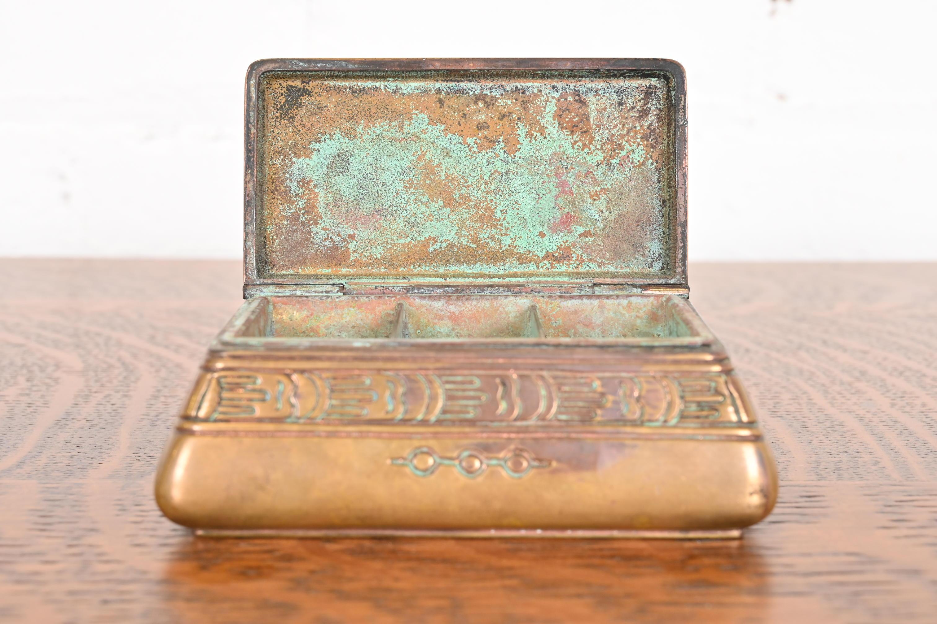 Tiffany Studios New York 'American Indian' Bronze Stamp Box For Sale at ...