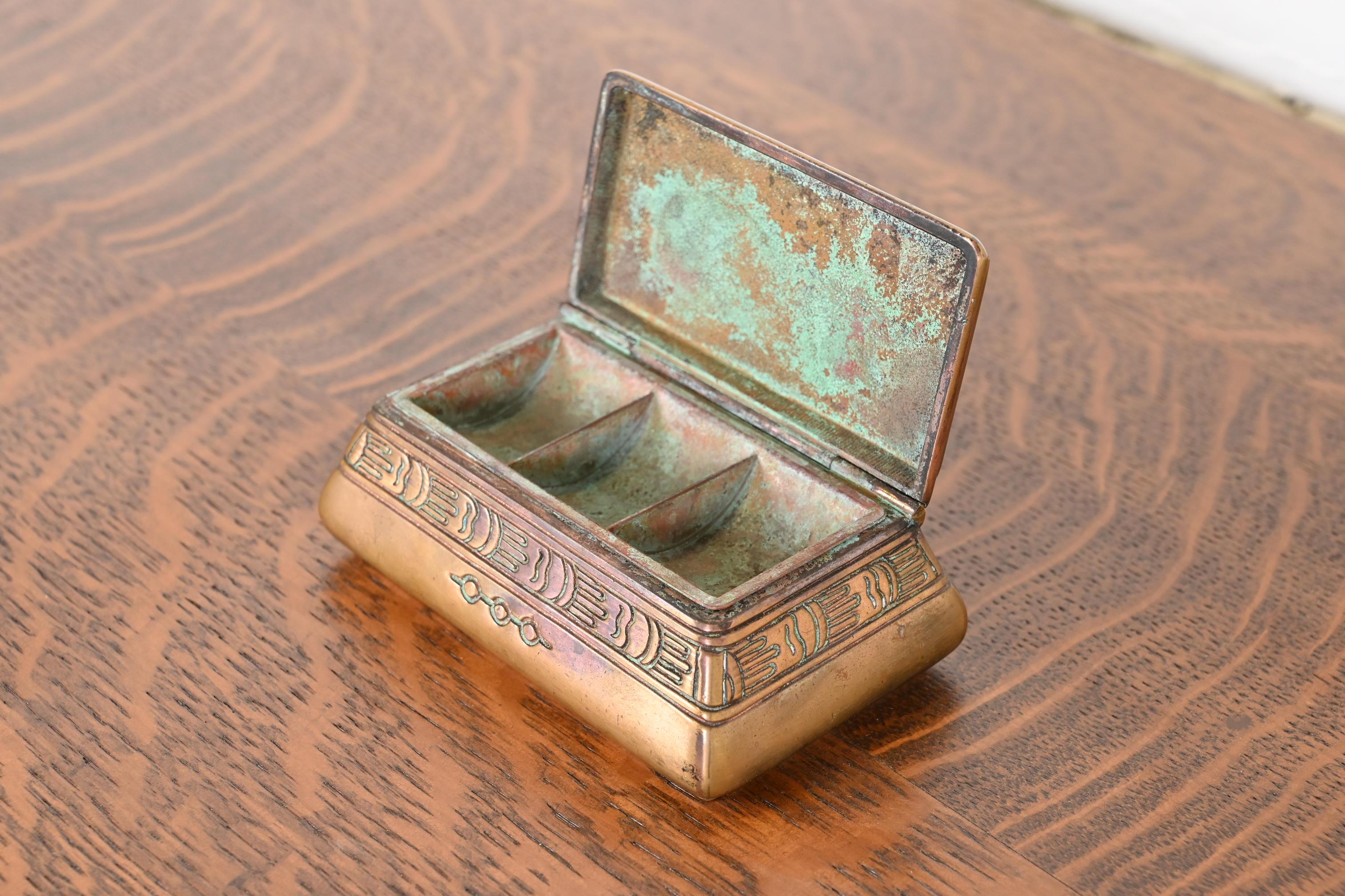 Tiffany Studios New York 'American Indian' Bronze Stamp Box For Sale at ...