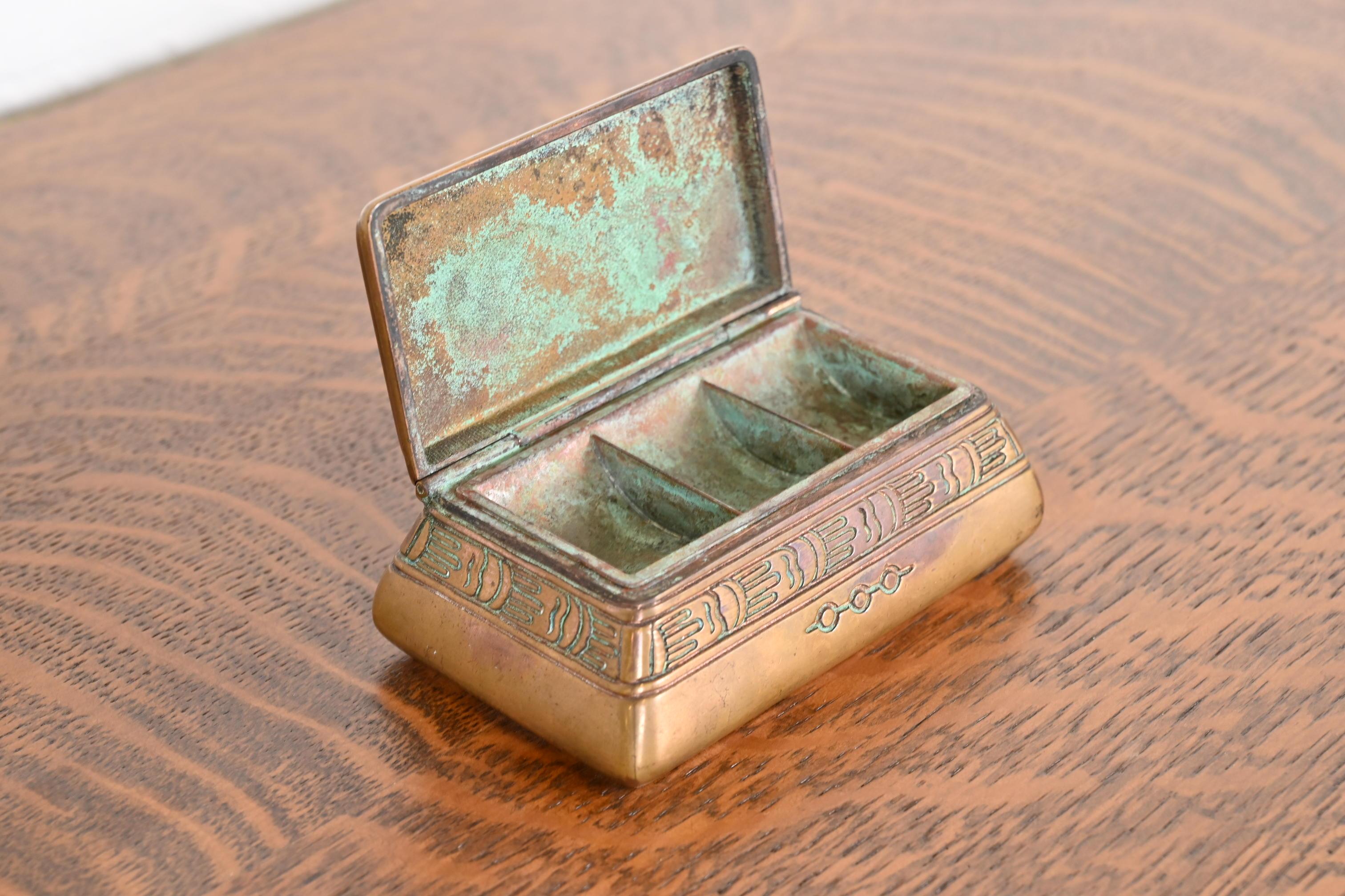 Tiffany Studios New York 'American Indian' Bronze Stamp Box For Sale at ...