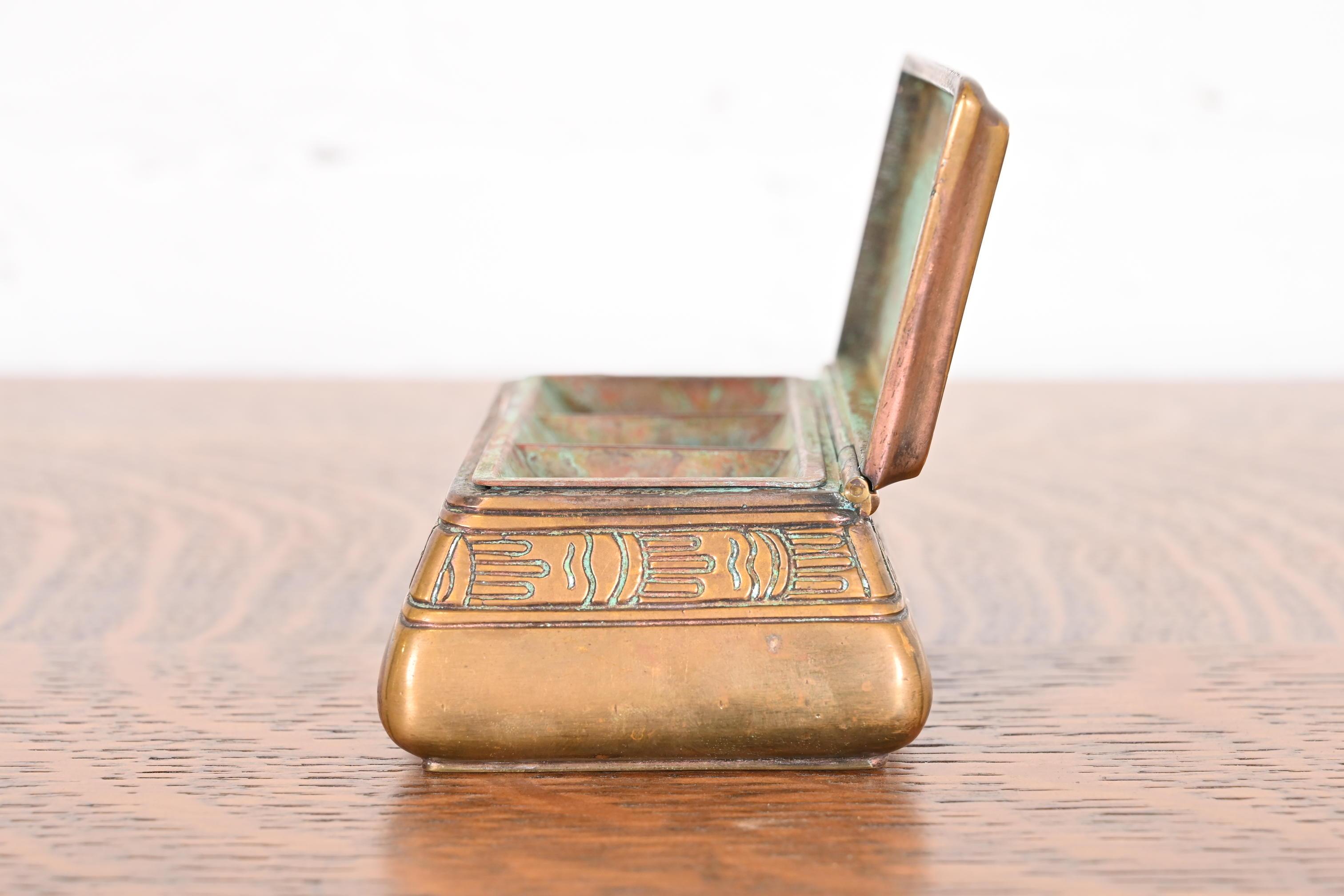 Tiffany Studios New York 'American Indian' Bronze Stamp Box For Sale at ...