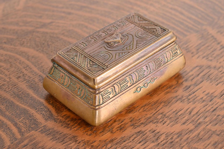 Tiffany Studios New York 'American Indian' Bronze Stamp Box For Sale at ...