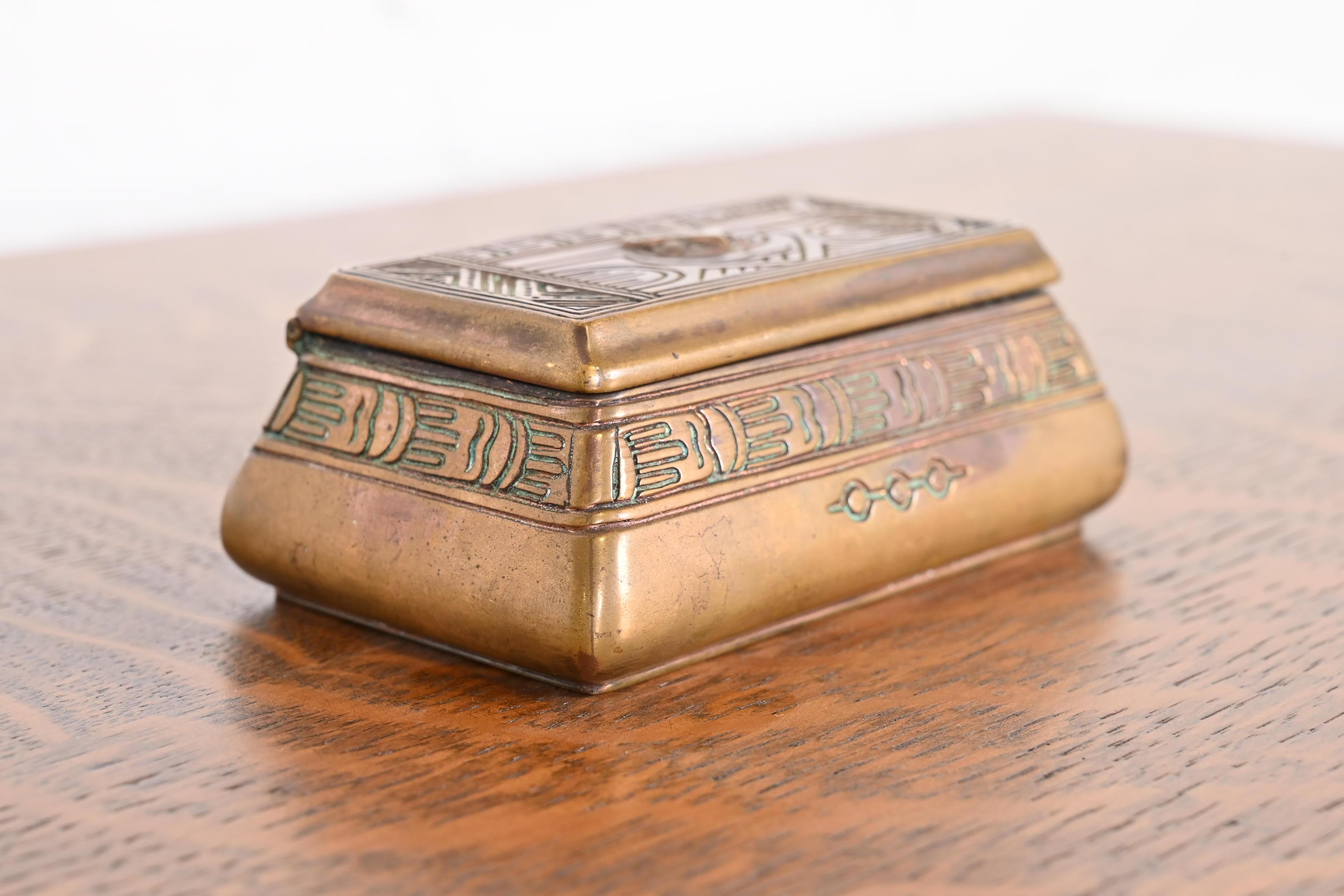 Tiffany Studios New York 'American Indian' Bronze Stamp Box For Sale at ...