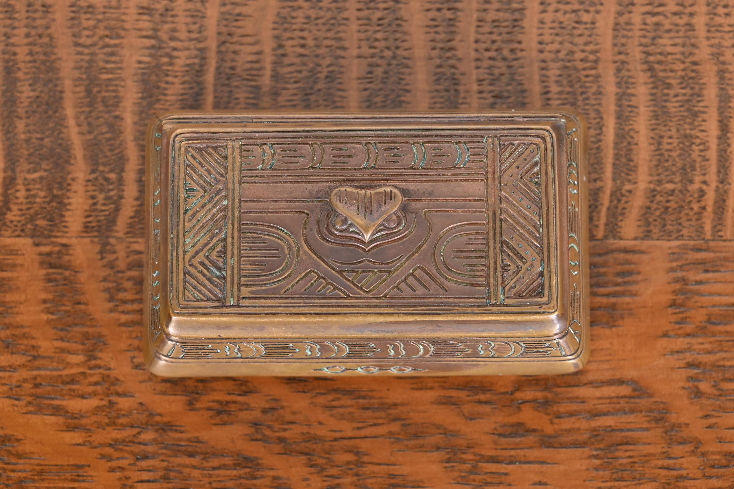 Tiffany Studios New York 'American Indian' Bronze Stamp Box For Sale at ...