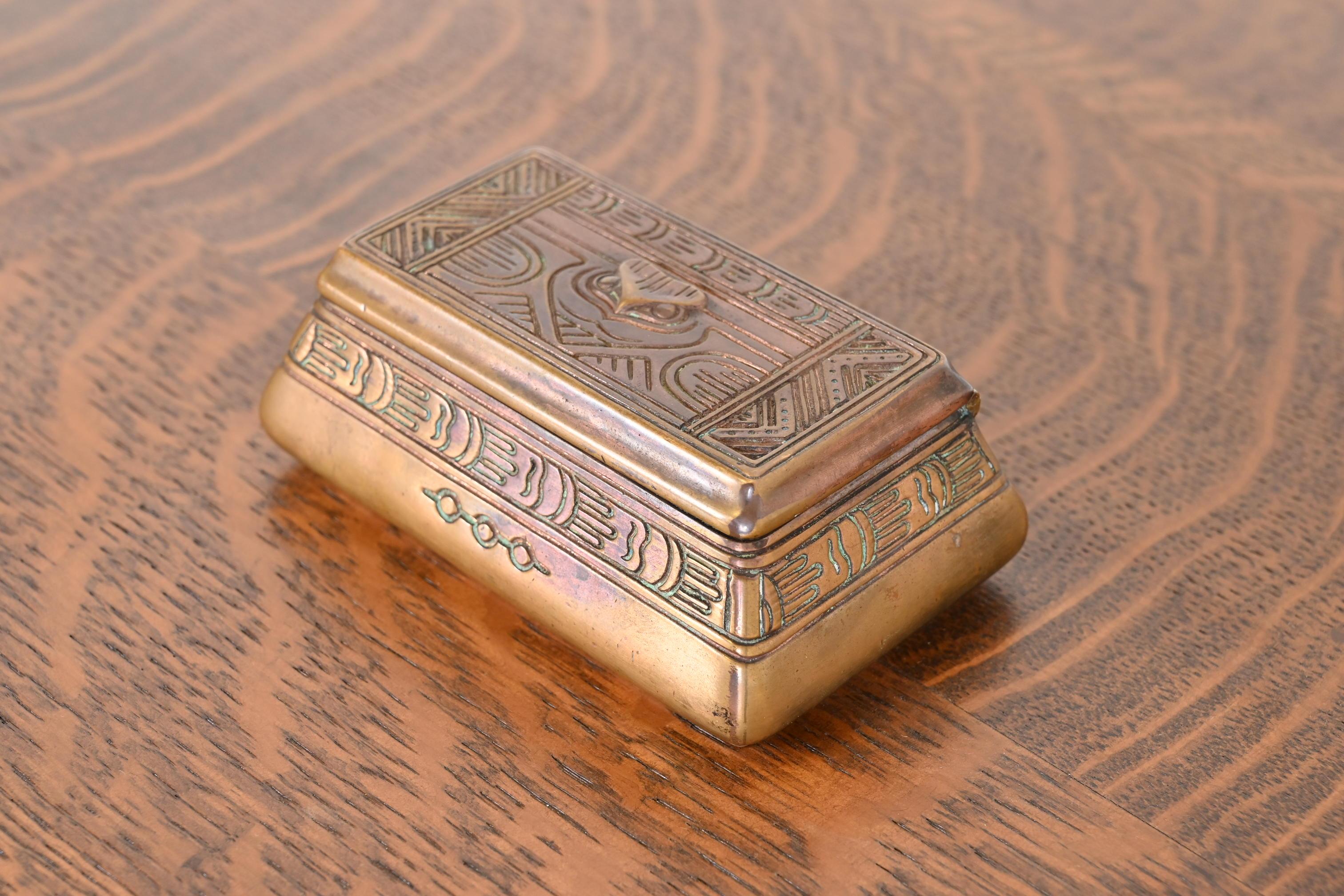 Tiffany Studios New York 'American Indian' Bronze Stamp Box For Sale at ...