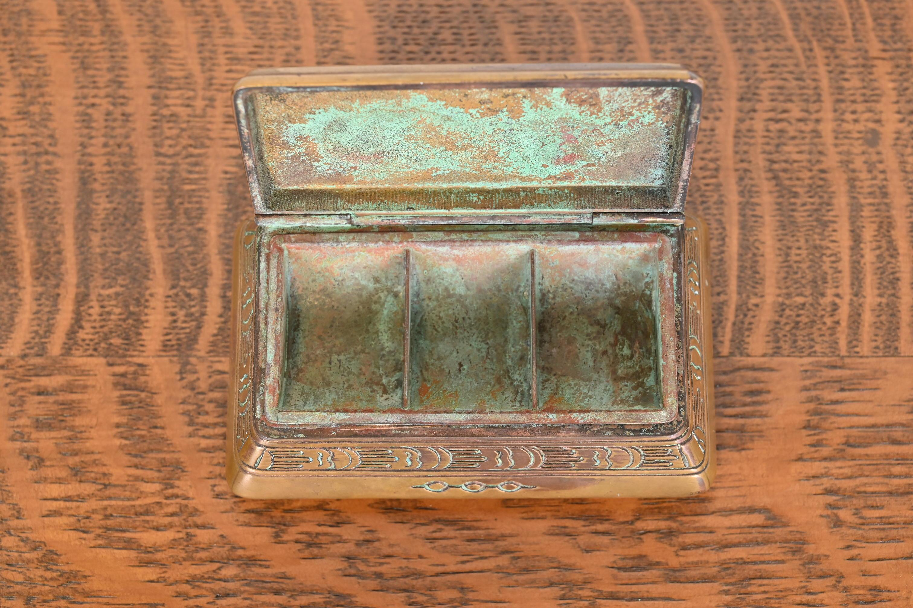 Tiffany Studios New York 'American Indian' Bronze Stamp Box For Sale at ...