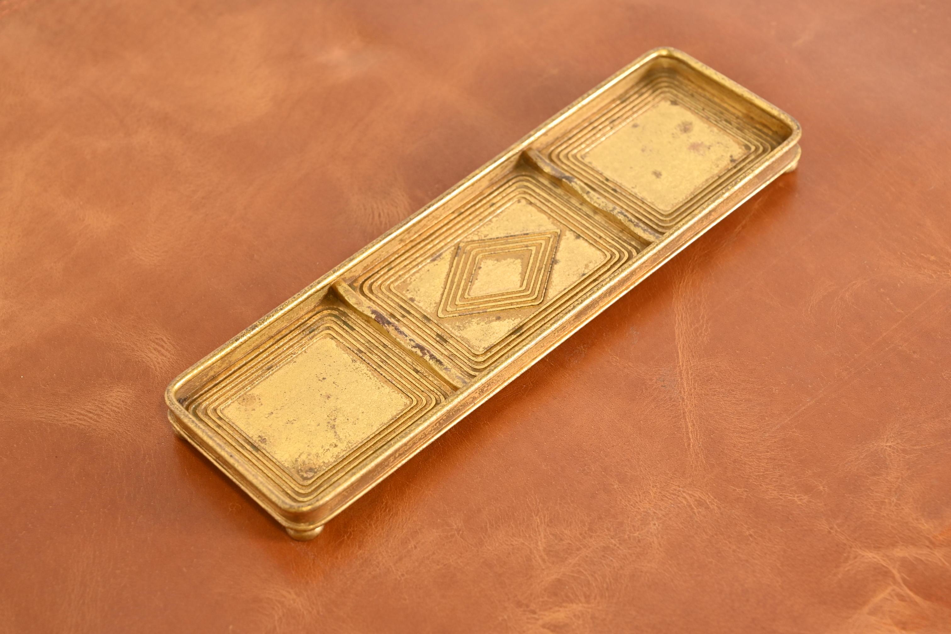 Tiffany Studios New York Graduate Bronze Doré Pen Tray For Sale at 1stDibs