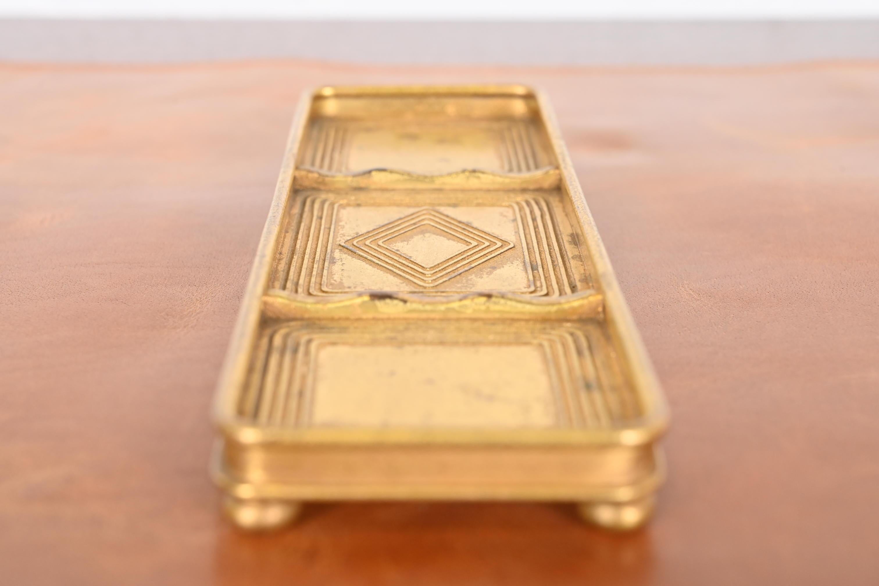 Tiffany Studios New York Graduate Bronze Doré Pen Tray For Sale at 1stDibs