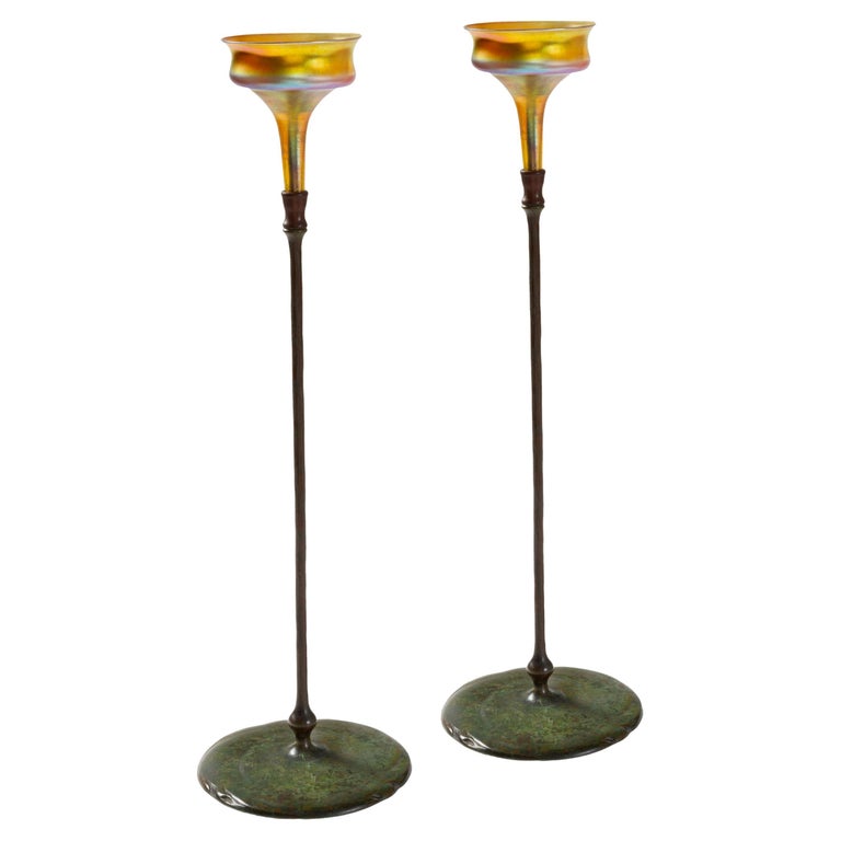 Tiffany Studios New York Pair of Champagne Top Candlesticks For Sale at ...
