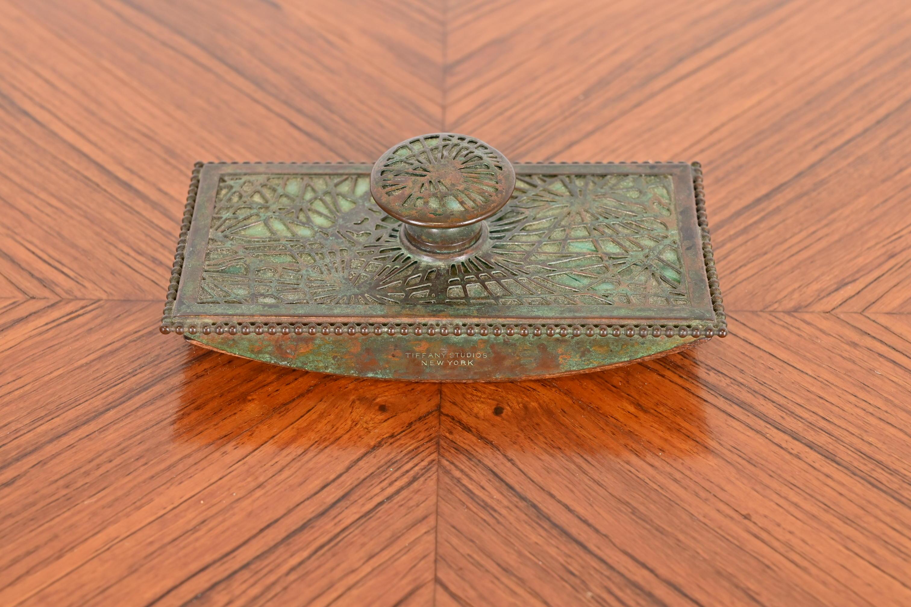 Tiffany Studios New York Pine Needle Bronze and Slag Glass Desk Set ...