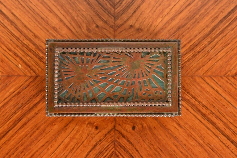 Tiffany Studios New York Pine Needle Bronze and Slag Glass Stamp Box ...
