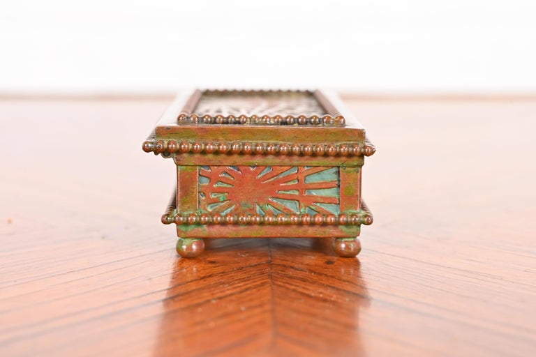 Tiffany Studios New York Pine Needle Bronze and Slag Glass Stamp Box ...
