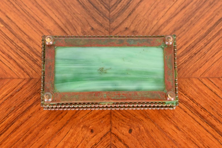 Tiffany Studios New York Pine Needle Bronze and Slag Glass Stamp Box ...