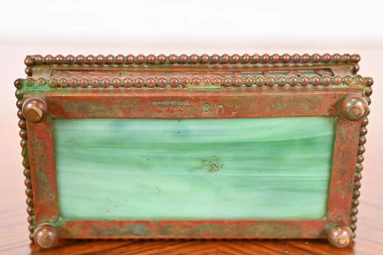 Tiffany Studios New York Pine Needle Bronze and Slag Glass Stamp Box ...