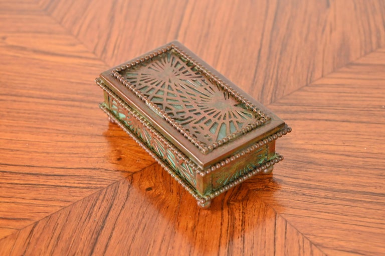 Tiffany Studios New York Pine Needle Bronze and Slag Glass Stamp Box ...