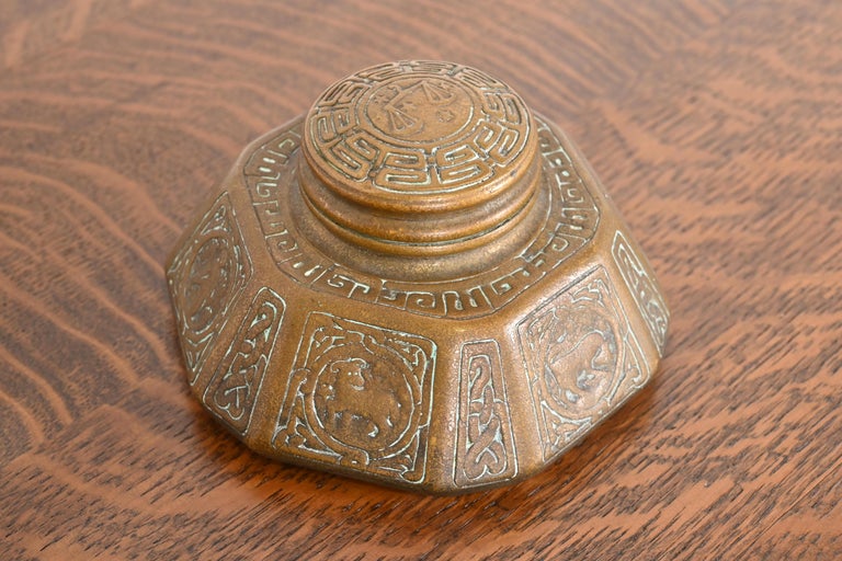 Tiffany Studios New York 'Zodiac' Bronze Doré Large Inkwell For Sale at ...