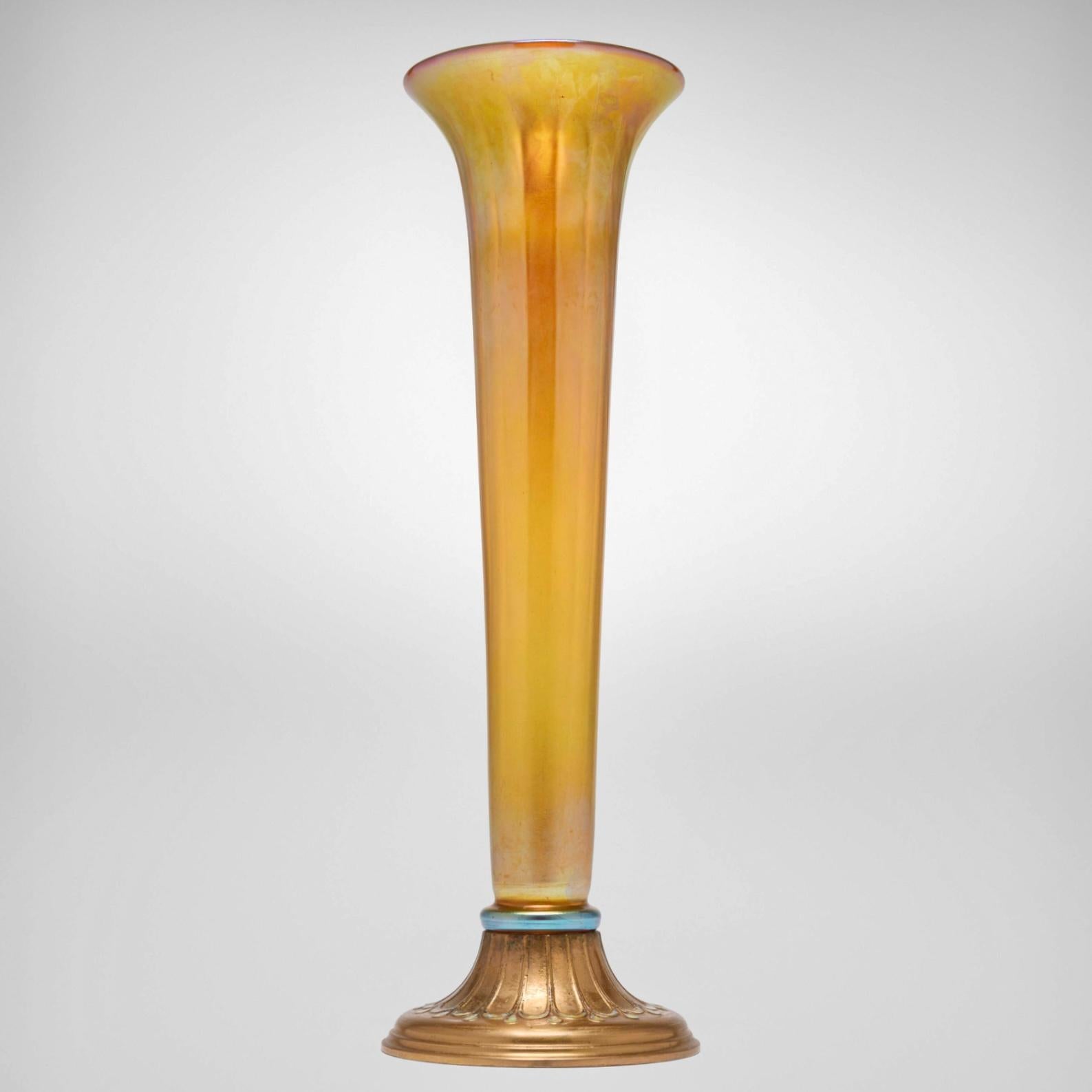 Tiffany Studios Trumpet Vase With Enameled Gilt Bronze Base For Sale at ...