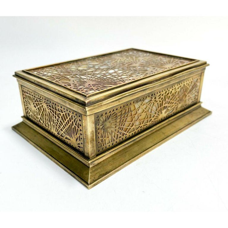 Tiffany Studios White and Orange Slag Glass Humidor Box in Pine Needle ...