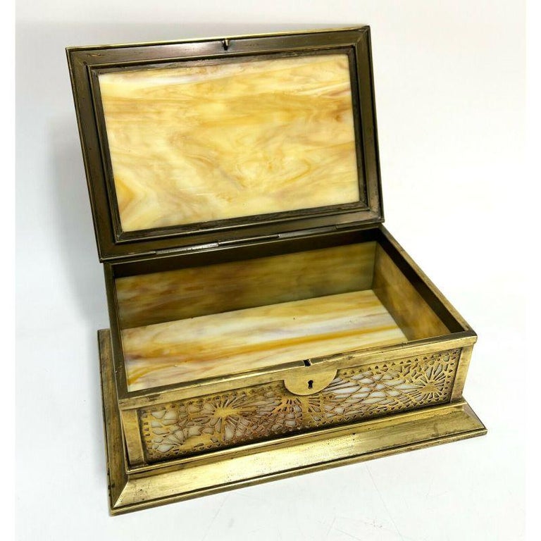 Tiffany Studios White and Orange Slag Glass Humidor Box in Pine Needle ...