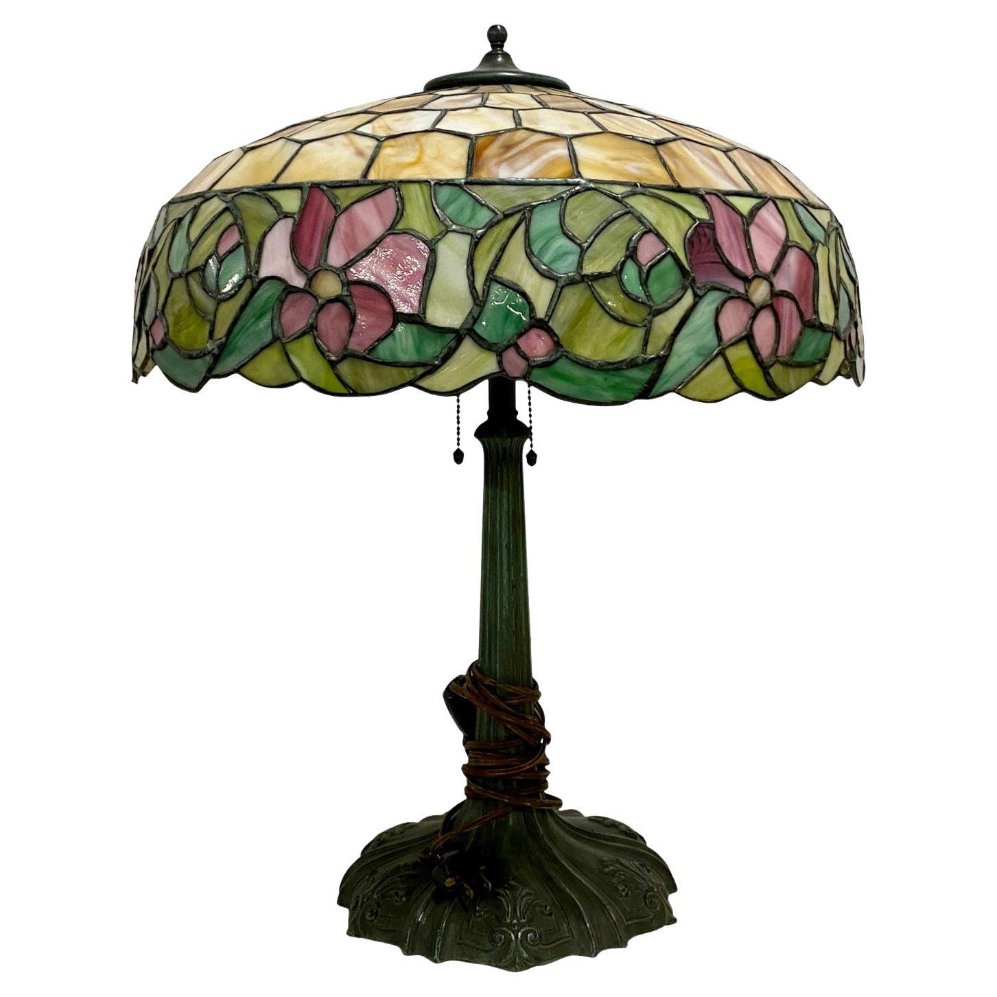 Tiffany Style Vintage Stained Glass Bronze Lamp For Sale at 1stDibs ...