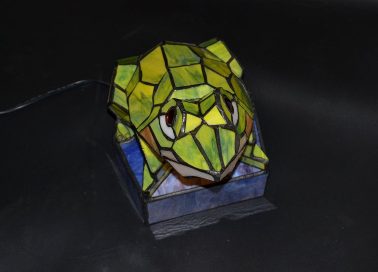 Stained Green Art Glass Frog Table Lamp Animal Sculpture Lamp For Sale ...
