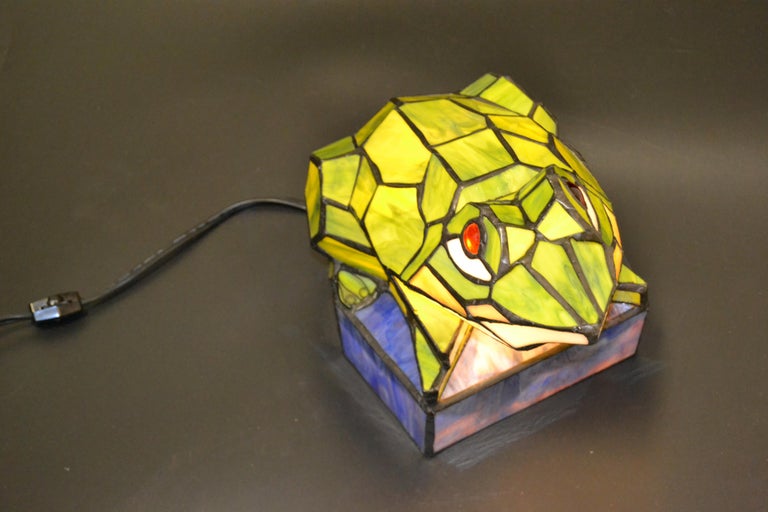 Stained Green Art Glass Frog Table Lamp Animal Sculpture Lamp For Sale ...