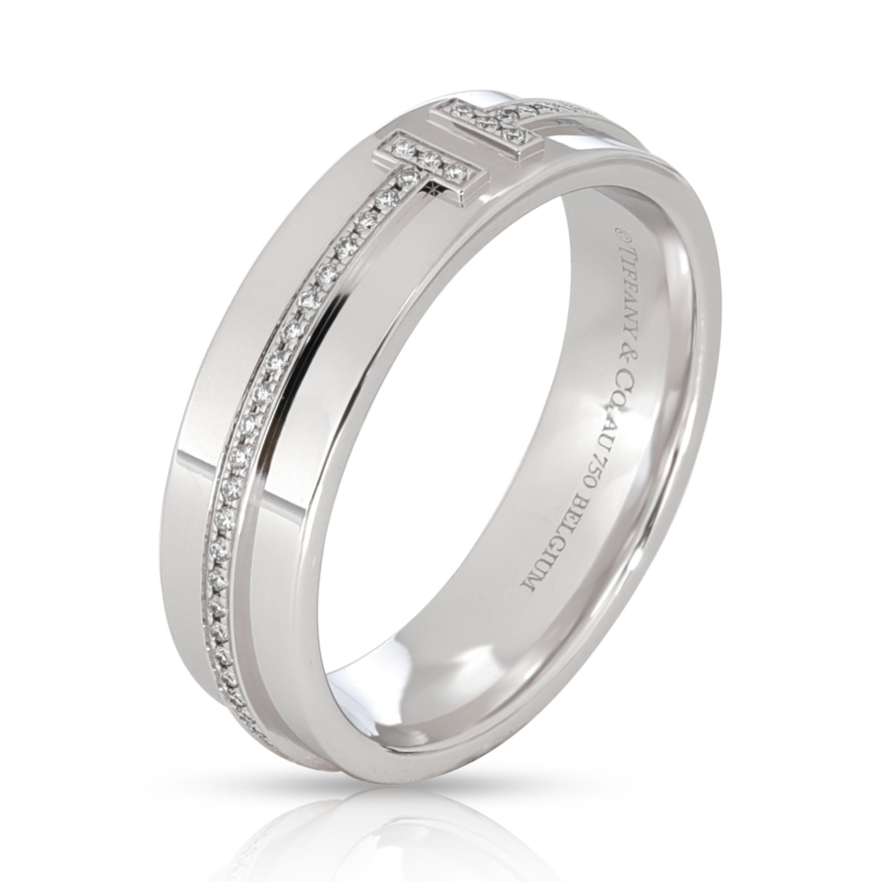 Tiffany and Co. T Wide Diamond Ring in 18 Karat White Gold 0.12 Carat For Sale at 1stDibs