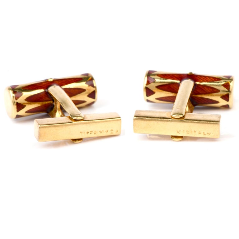 Tiffany and Co. Vintage 1970s 18 Karat Gold Enameled Cufflinks at 1stDibs