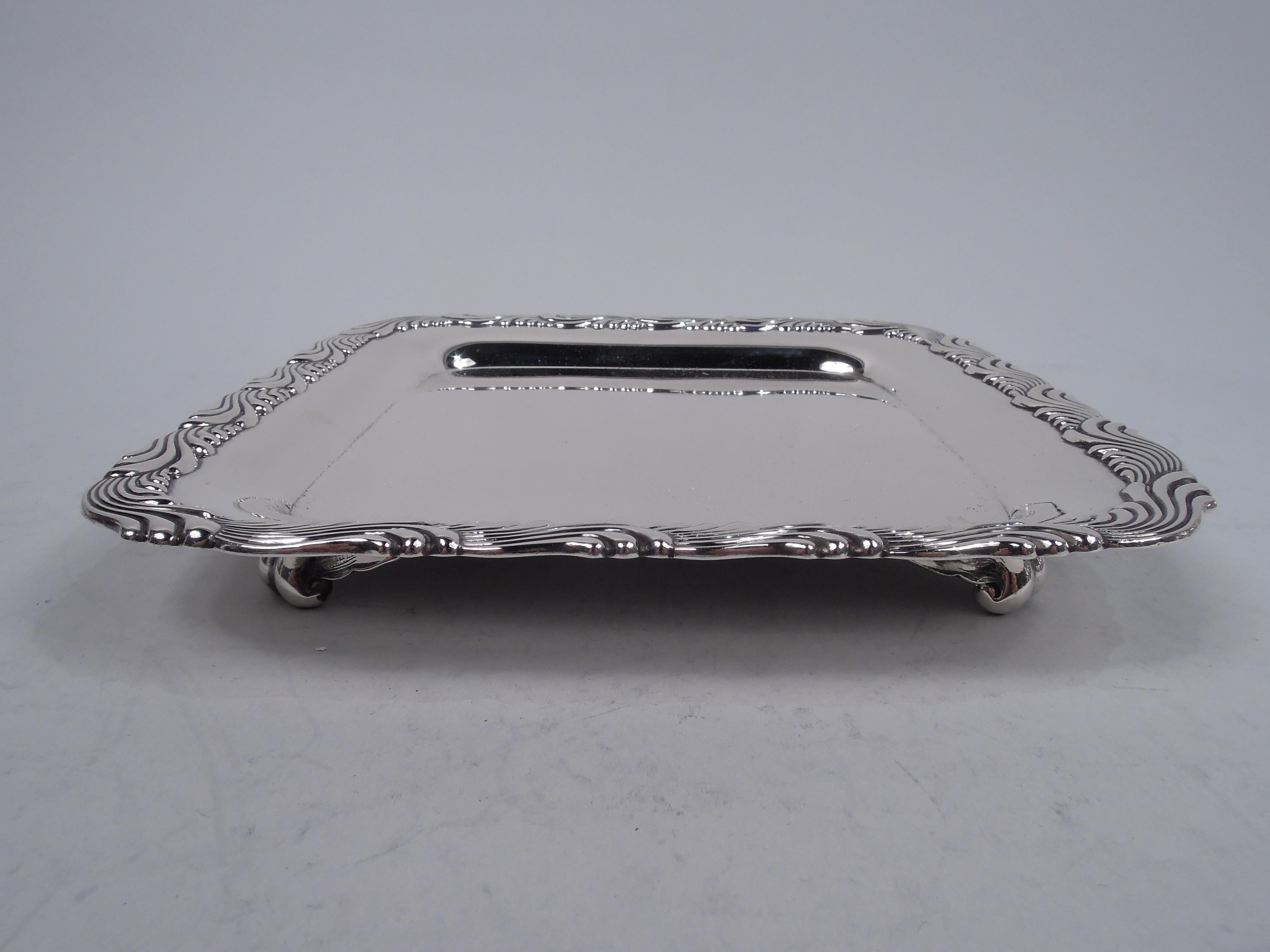 Tiffany Wave Edge Sterling Silver Footed Square Tray For Sale at 1stDibs