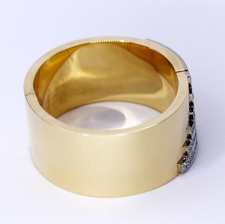 Tiffany and Co. Wide Gold Cuff with Art Deco Inspired Geometric Diamond ...