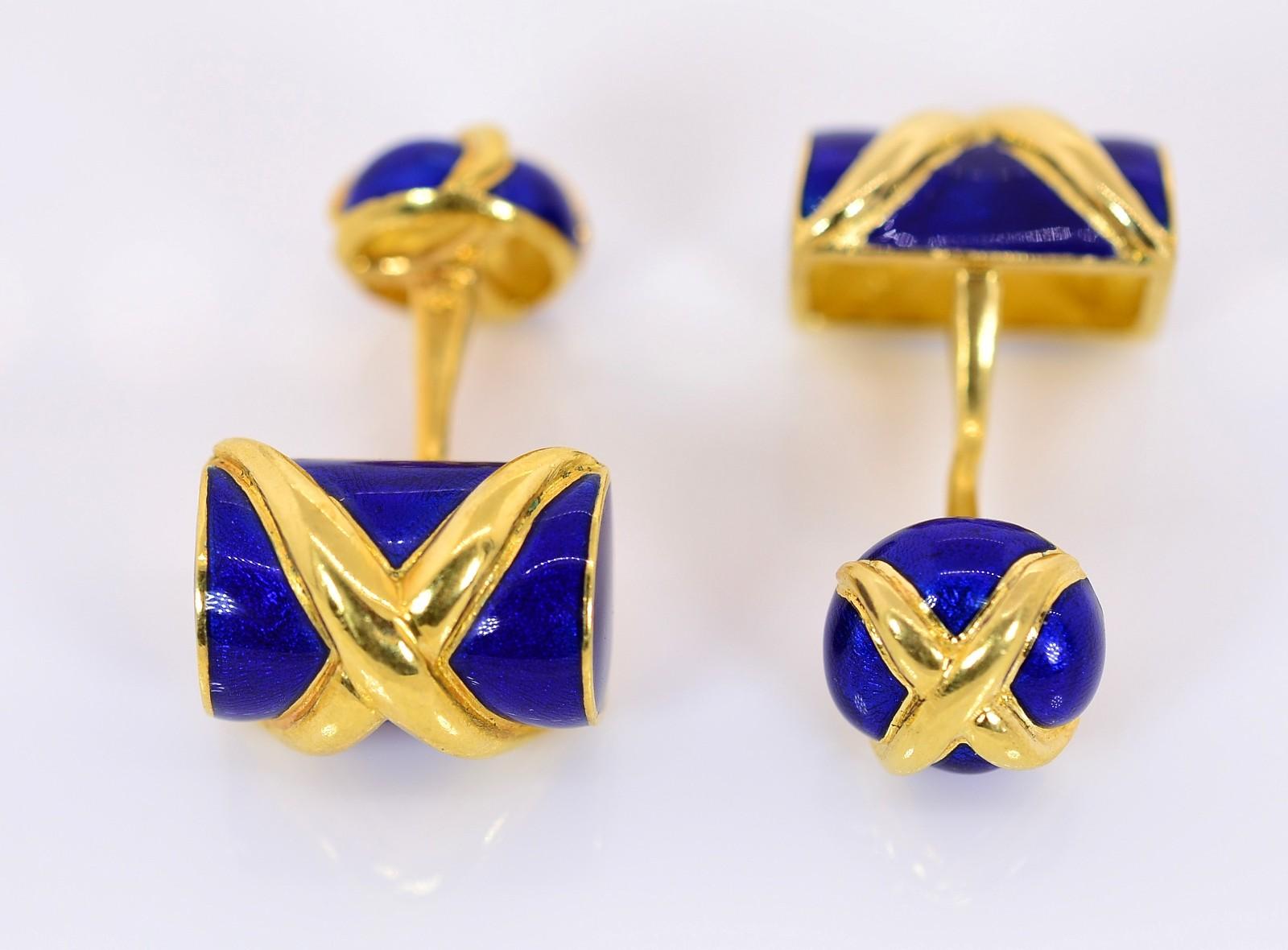 Tiffany and Co. Schlumberger Royal Blue Enamel Cufflink Set at 1stDibs