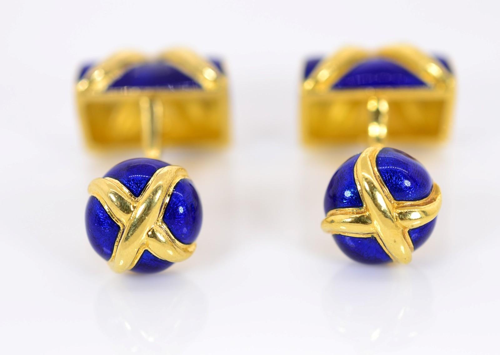 Tiffany and Co. Schlumberger Royal Blue Enamel Cufflink Set at 1stDibs