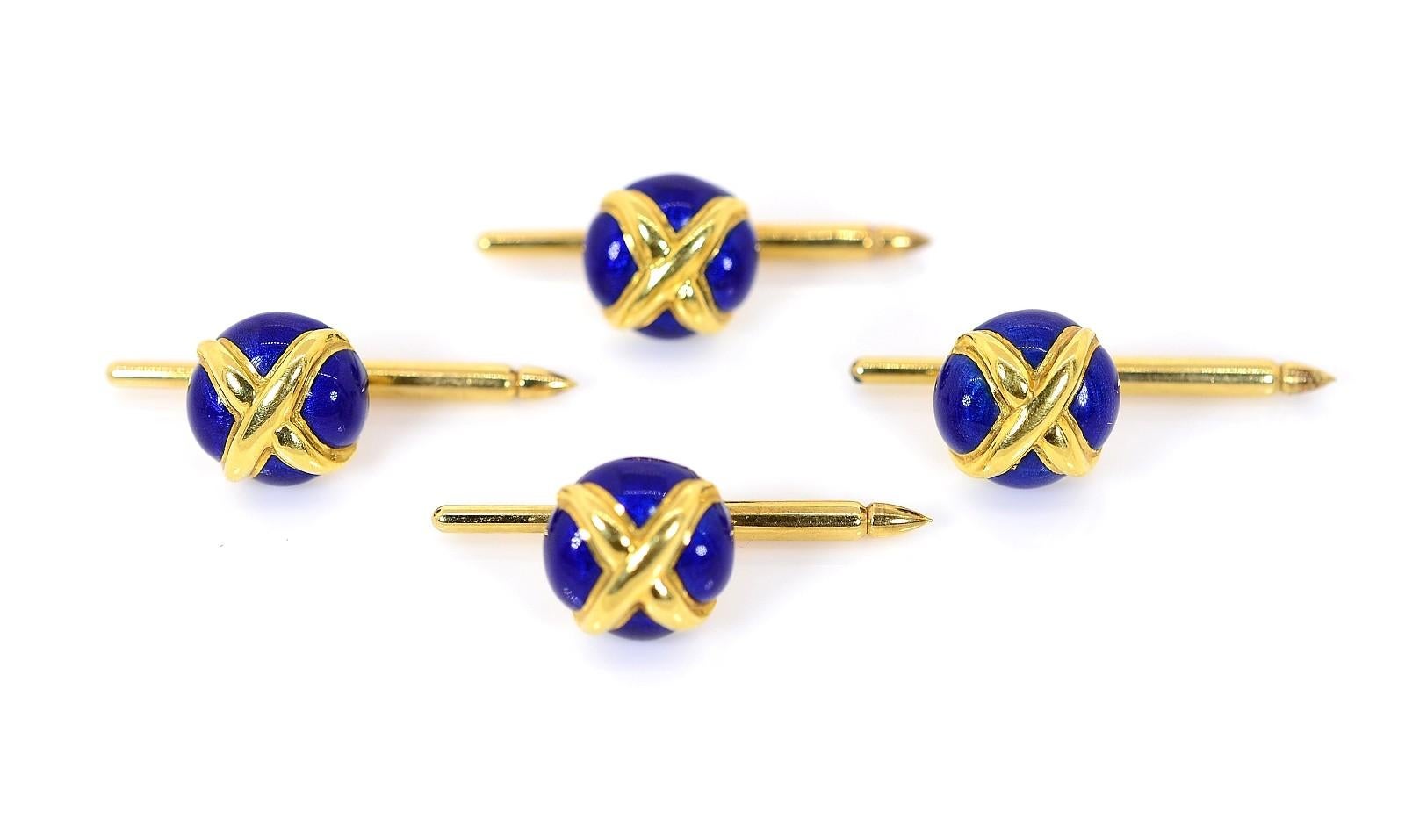 Tiffany and Co. Schlumberger Royal Blue Enamel Cufflink Set at 1stDibs