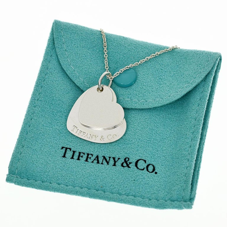 Tiffany and Co. Sterling Silver Double Heart Tag Pendant Necklace at ...