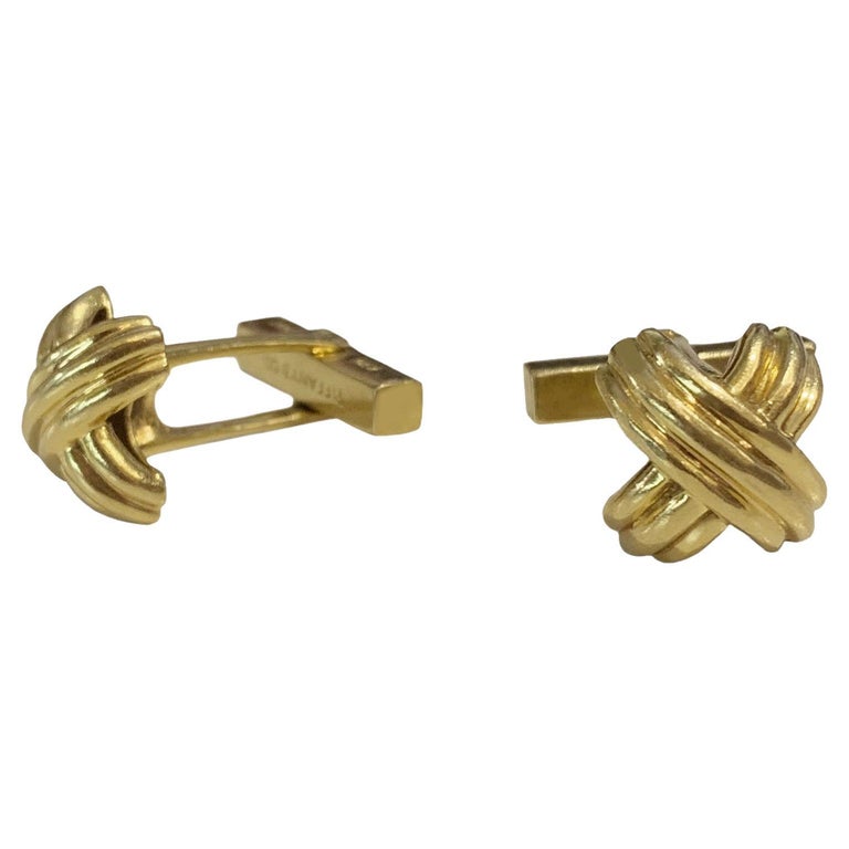 Tiffany and Co. Yellow Gold Signature Cufflinks For Sale at 1stDibs