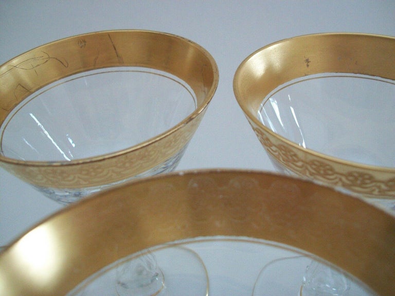 Tiffin Glass, Cut Crystal Sherry Glasses, Gold Rims, U.S.A., Circa 1950 ...
