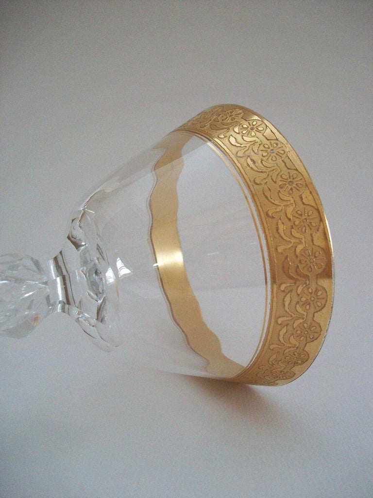 Tiffin Glass, Cut Crystal Sherry Glasses, Gold Rims, U.S.A., Circa 1950 ...